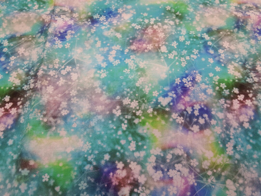 Variegated Multi-color Background With Mini White Flowers Cotton Fabric ...