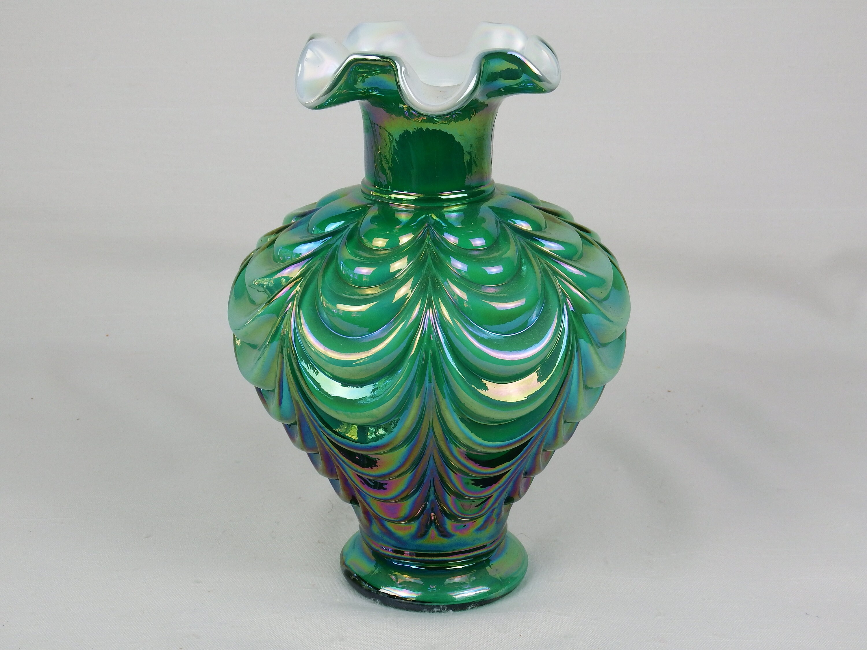 Fenton Art Glass Iridized Emerald Green Overlay Drapery Vase - Etsy