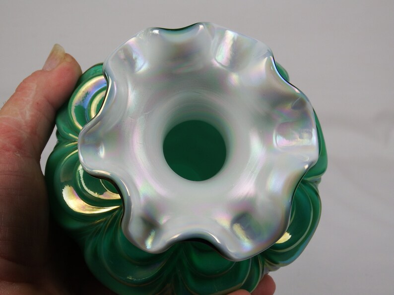 Fenton Art Glass Iridized Emerald Green Overlay Drapery Vase - Etsy