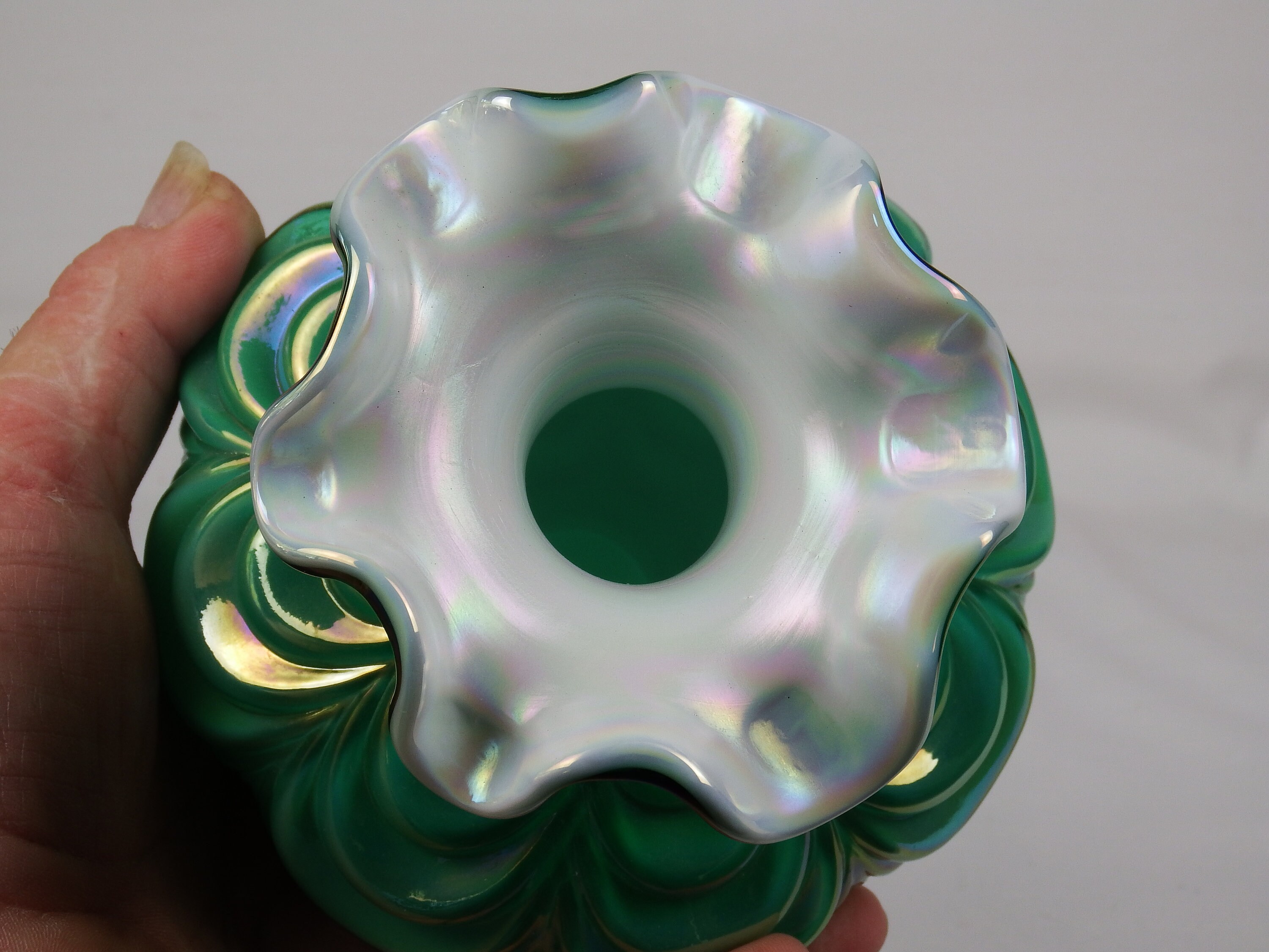 Fenton Art Glass Iridized Emerald Green Overlay Drapery Vase - Etsy
