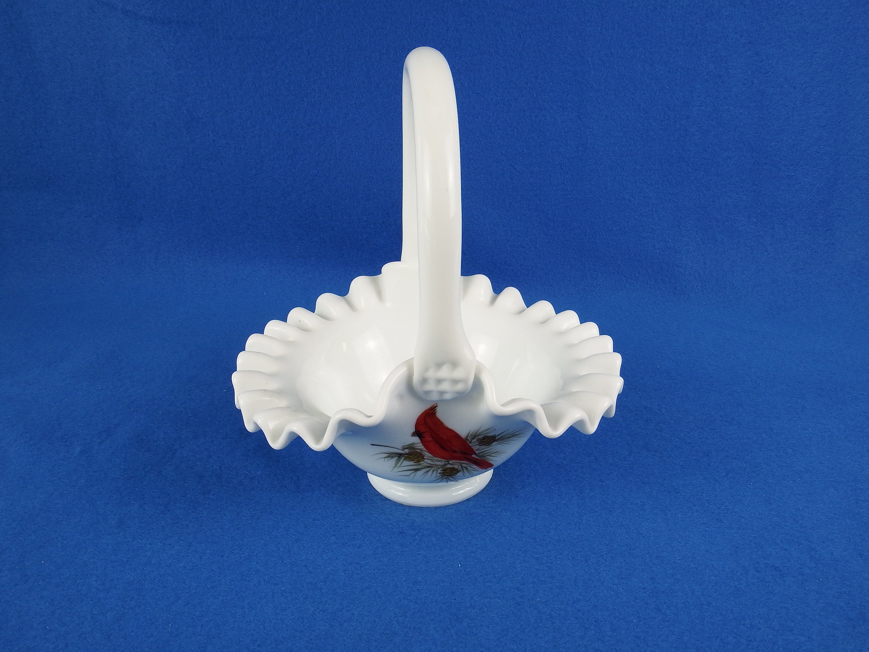 Fenton Art Glass Milk Glass Cardinal Basket, Home Decor, Glass Art ...