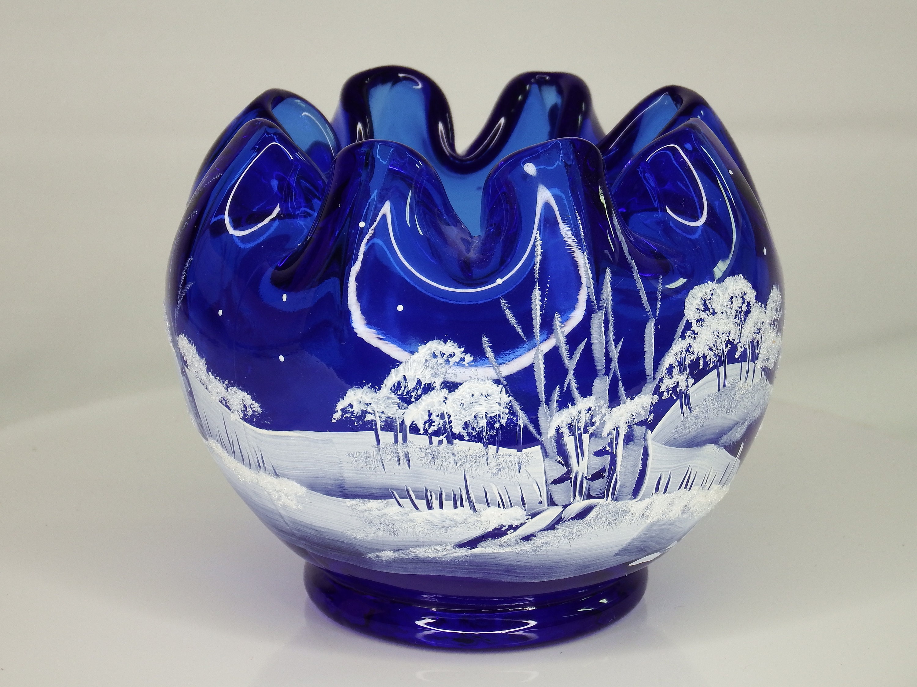 Fenton Art Glass Cobalt Blue Vase With Snow Scene and Mary Gregory-style Painting - Etsy