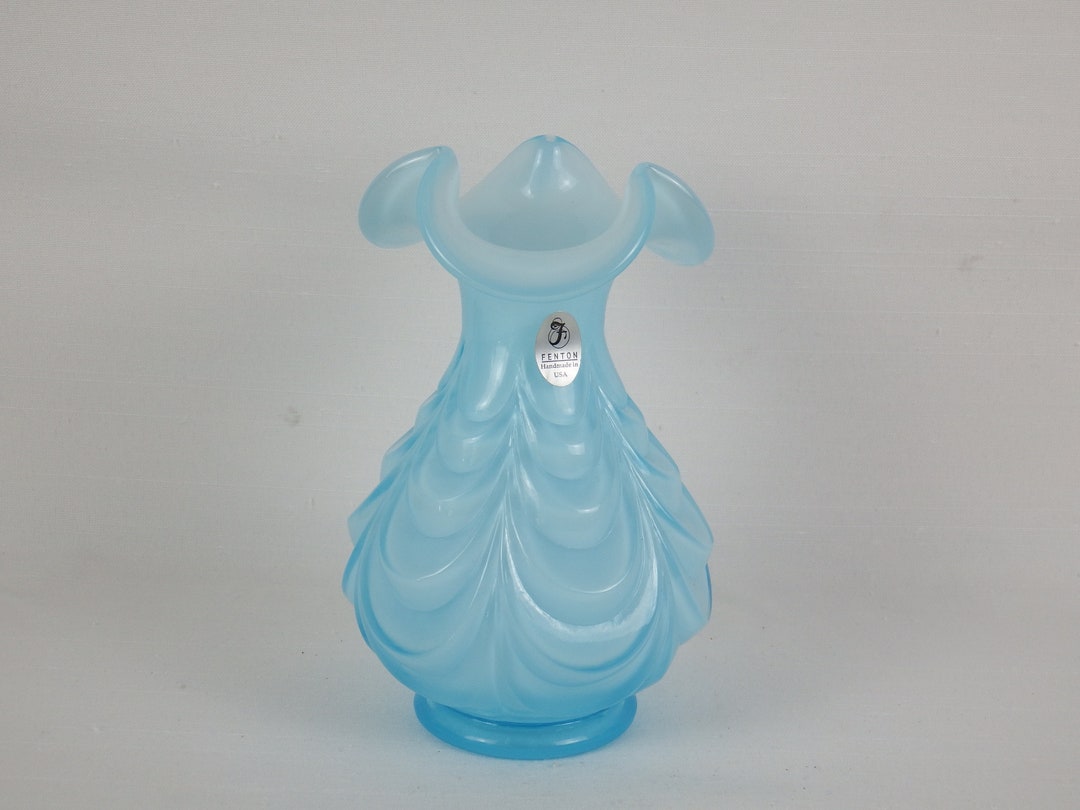 Fenton Art Glass Blue Drapery Vase, Bill Fenton, Collectibles, Art Deco ...