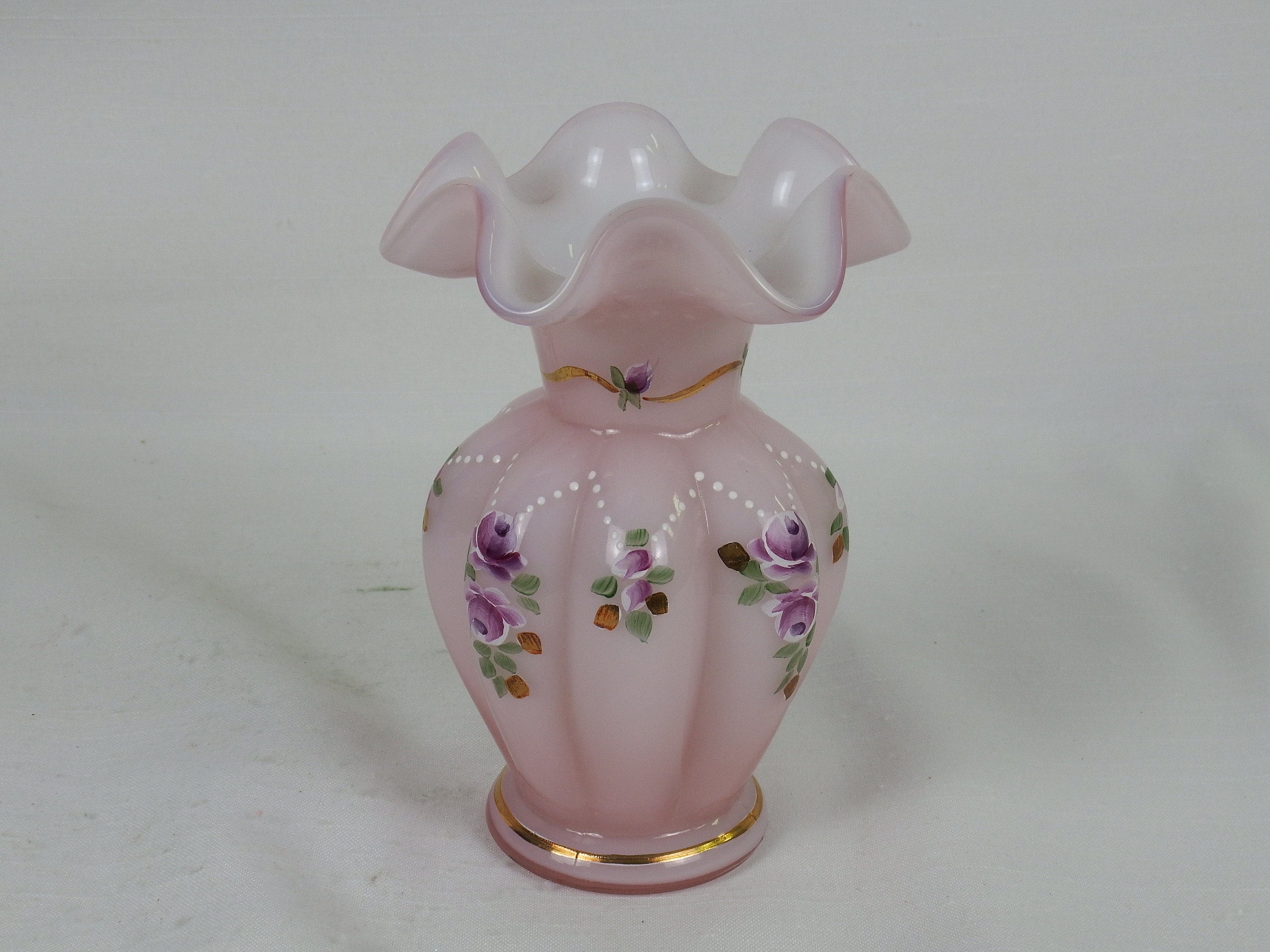 Fenton Art Glass 2003 Charleton Collection Pink Overlay Melon Vase ...