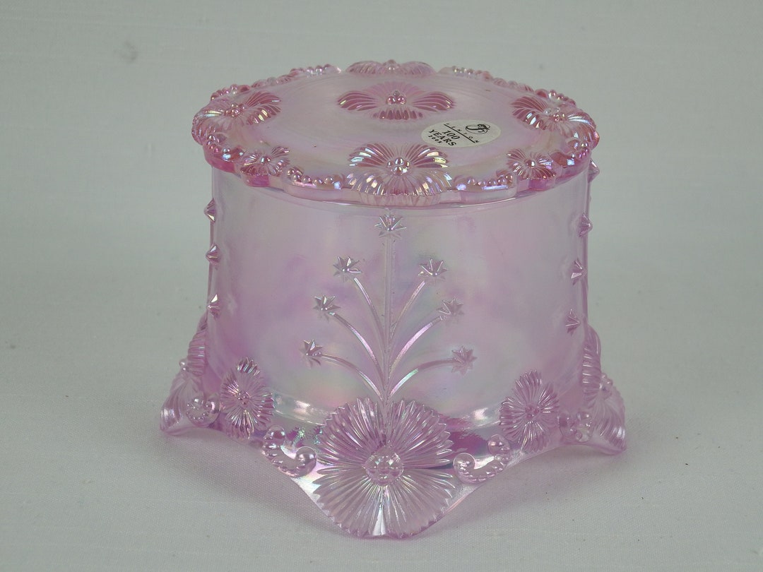 Fenton Art Glass Iridized Empress Rose Trinket Box, Jewelry Holder ...