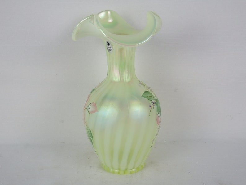 Fenton Art Glass Yellow Topaz Rib Optic Vase Signed by George Fenton ...