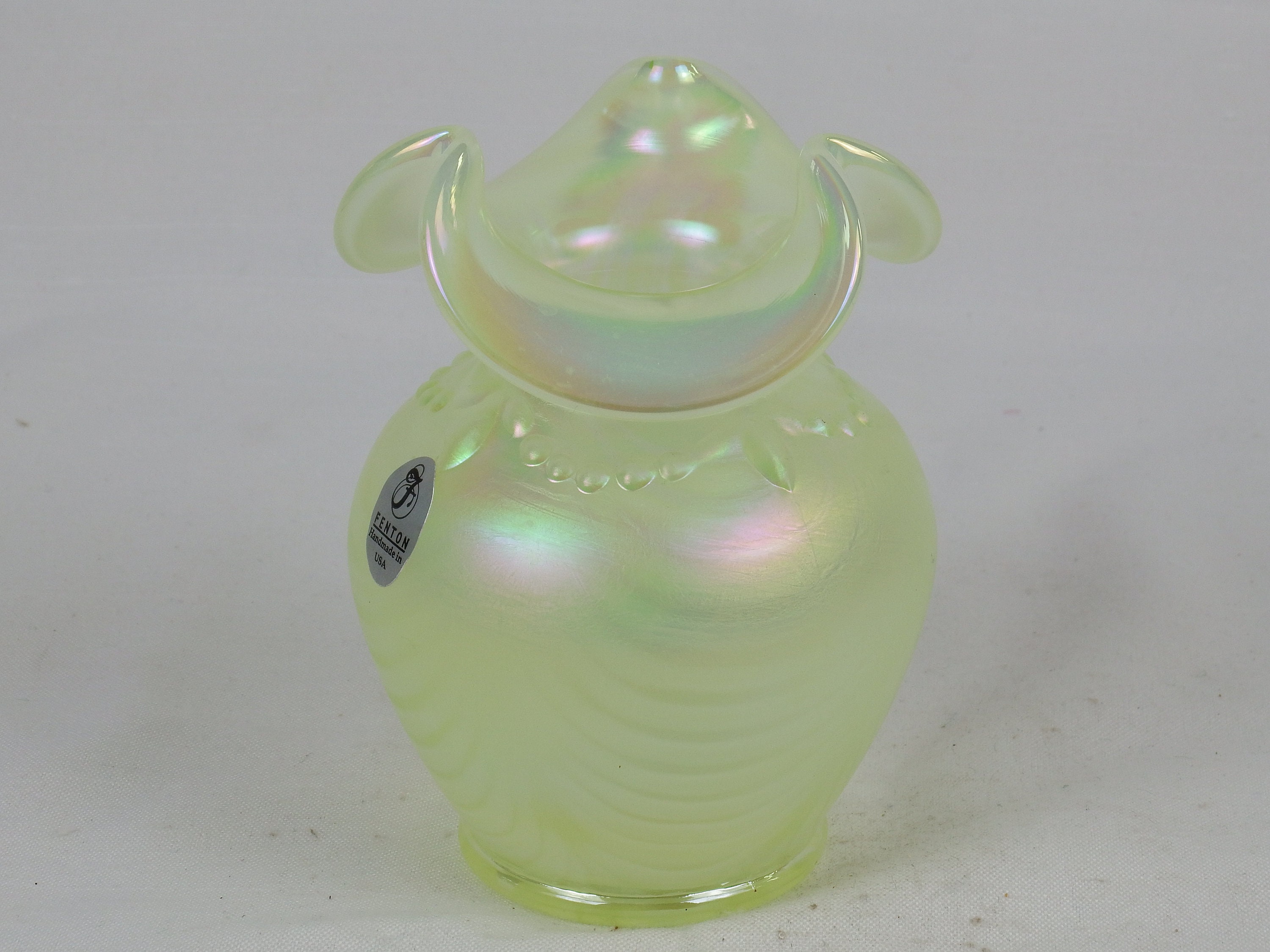 Fenton Art Glass Etched Scott Fenton Signature Iridized Mini Yellow ...