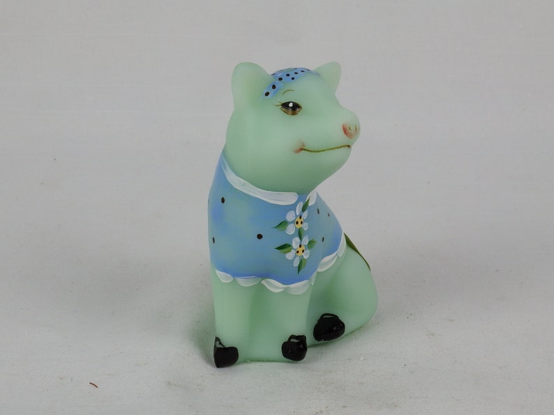 Fenton Art Glass Sea Green Satin Sitting Pig With Blue Sweater - Etsy