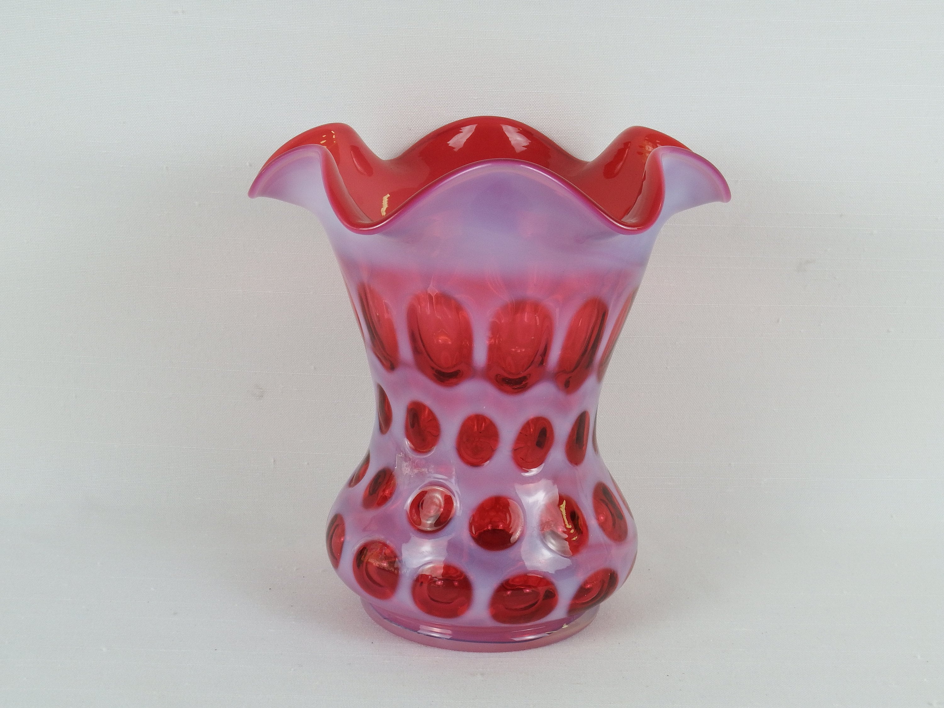 Fenton Art Glass RARE Cranberry Opalescent Coin Dot Vase, Home Decor ...