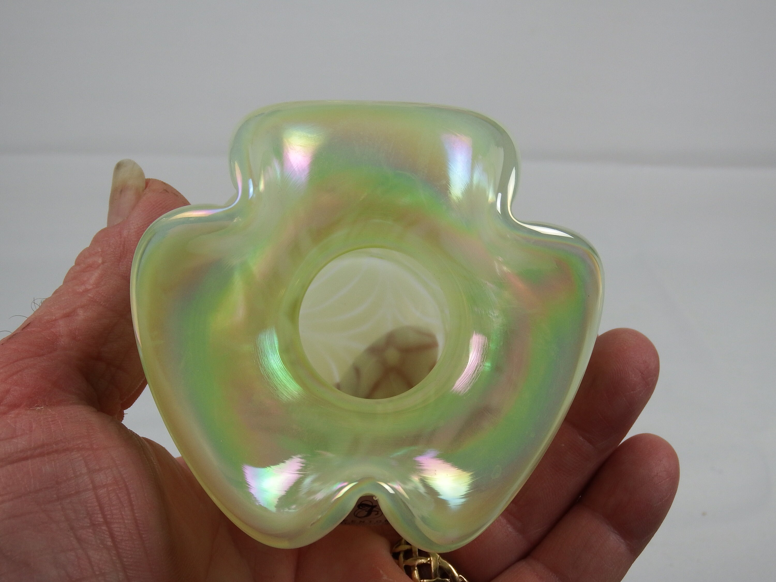 Fenton Art Glass Etched Scott Fenton Signature Iridized Mini Yellow ...