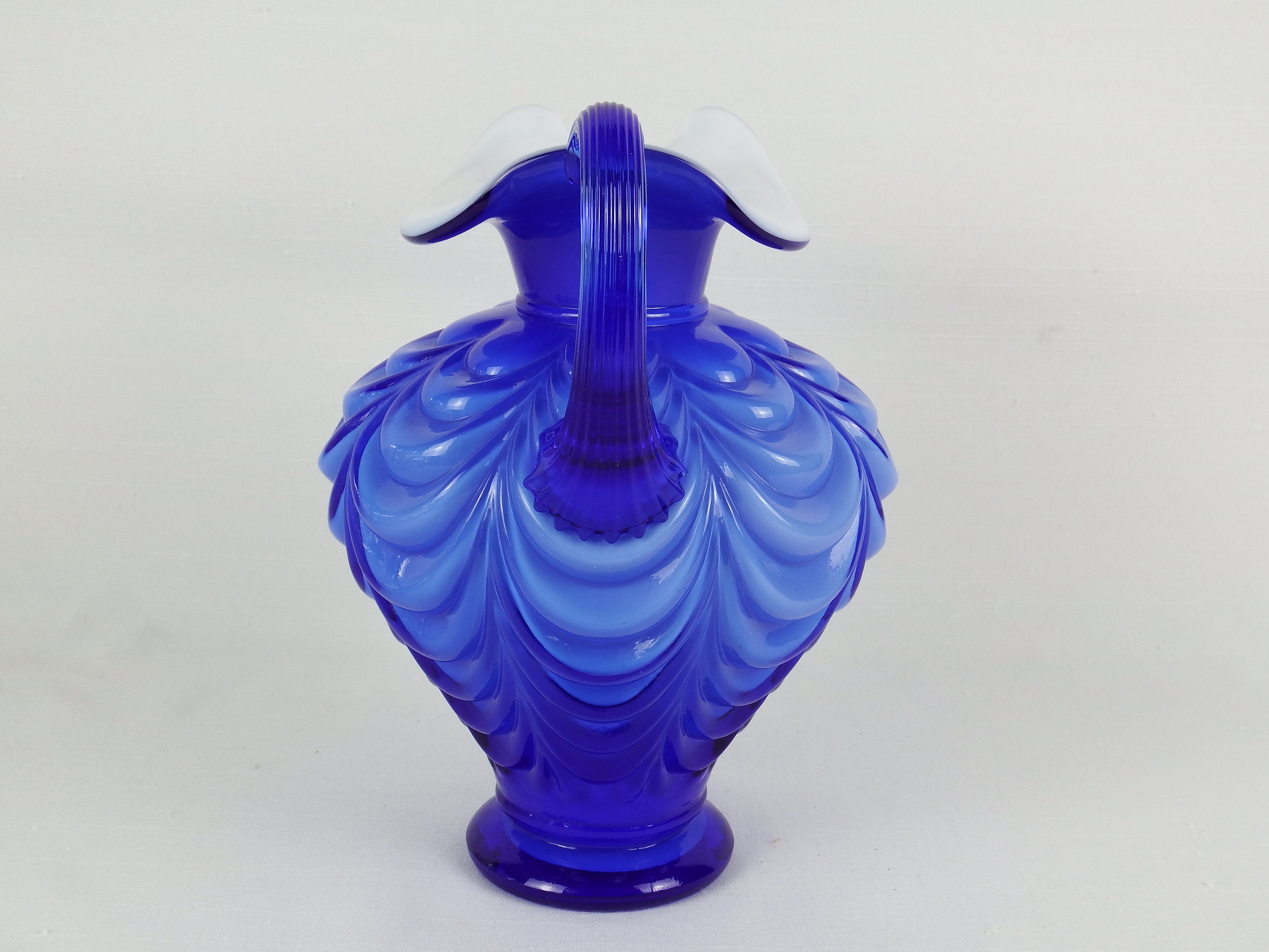 Fenton Art Glass Cobalt Blue Overlay Pitcher, Collectibles, Glass Art ...