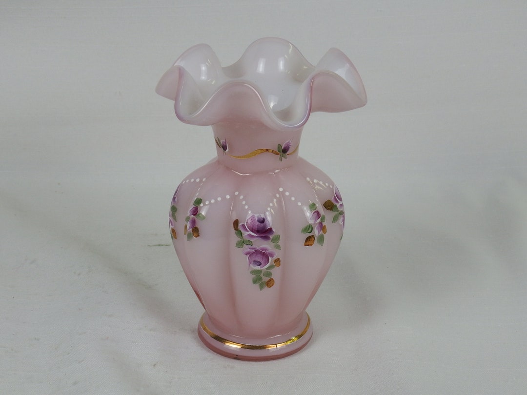 Fenton Art Glass 2003 Charleton Collection Pink Overlay Melon Vase ...