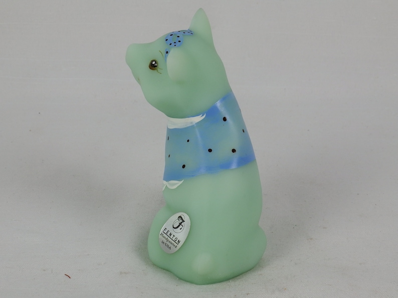 Fenton Art Glass Sea Green Satin Sitting Pig With Blue Sweater - Etsy
