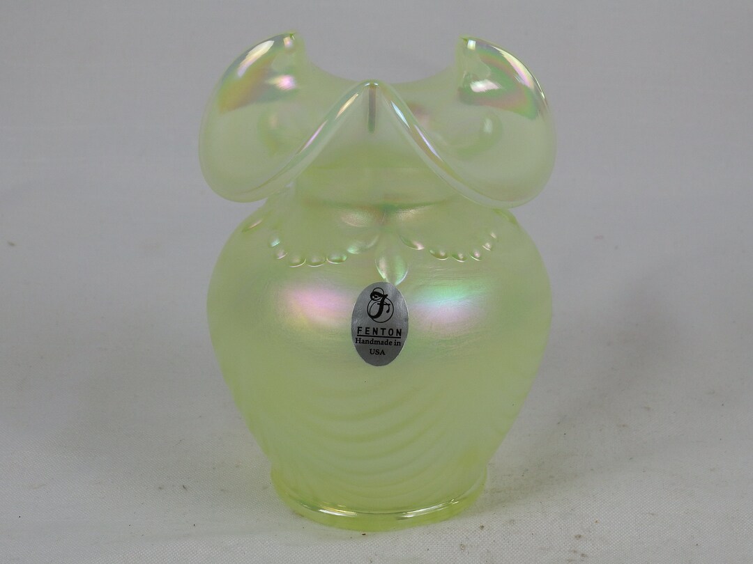 Fenton Art Glass Etched Scott Fenton Signature Iridized Mini Yellow ...