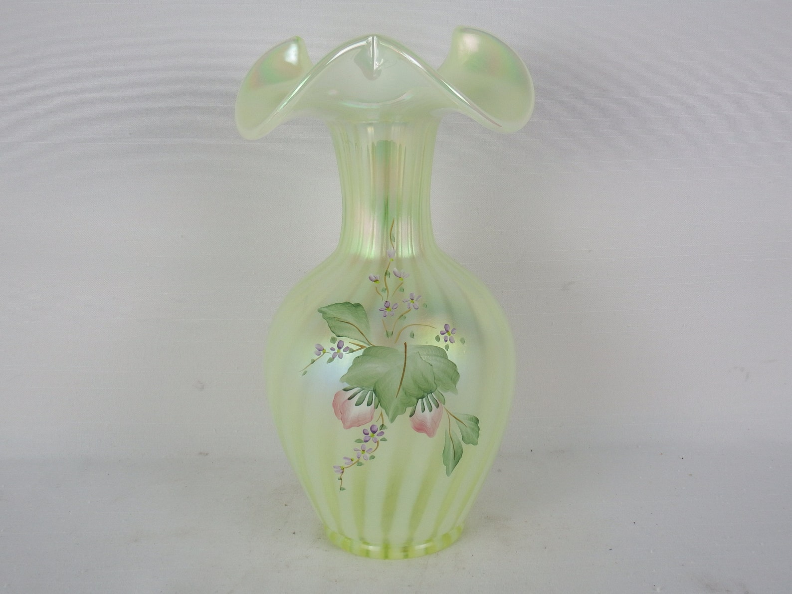 Fenton Art Glass Yellow Topaz Rib Optic Vase Signed by George Fenton ...