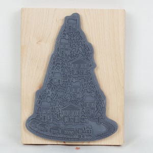 Stampendous Christmas Tree With Houses and a Train Rubber Stamp ...