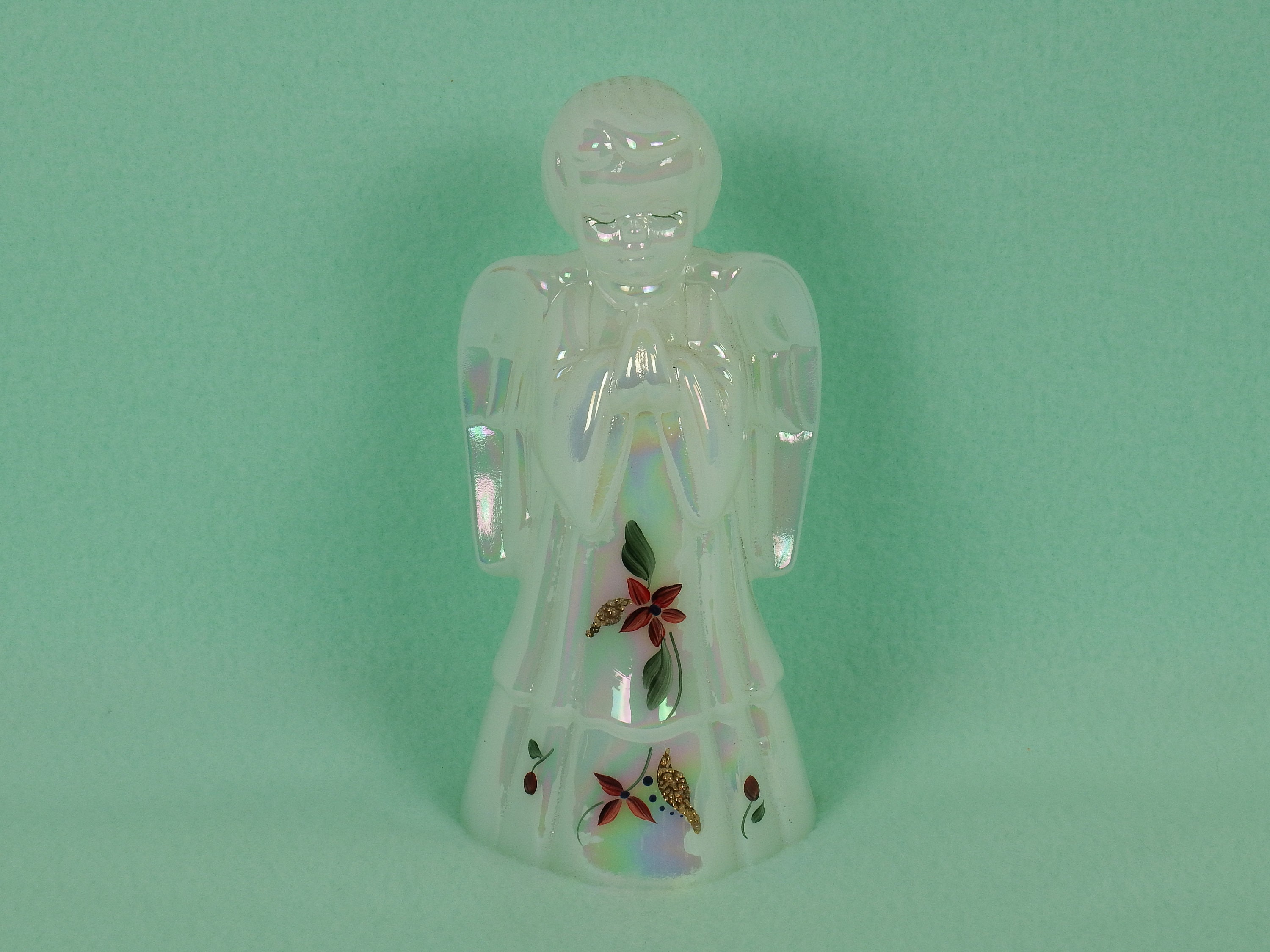 Fenton Art Glass Iridized White Christmas Angel, Fenton Angel, Glass ...