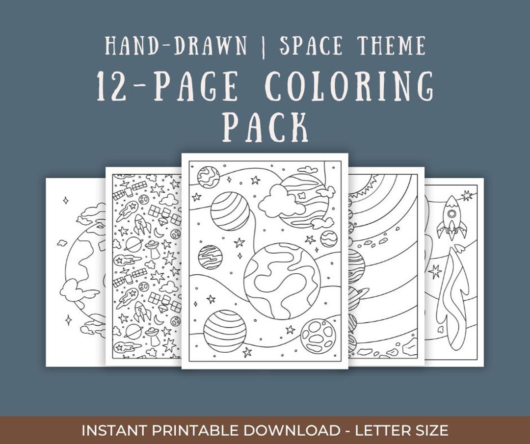 Simple Space Theme Coloring Pages 12 Pack Instant Download - Etsy