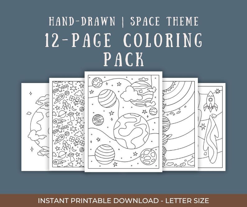 Simple Space Theme Coloring Pages 12 Pack Instant Download - Etsy