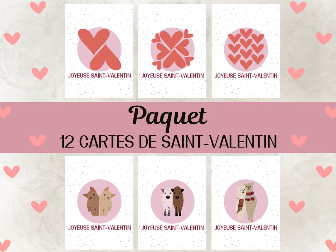 Paquet De 12, Cartes De Saint-valentin, Carte Animaux, Carte De Souhait ...