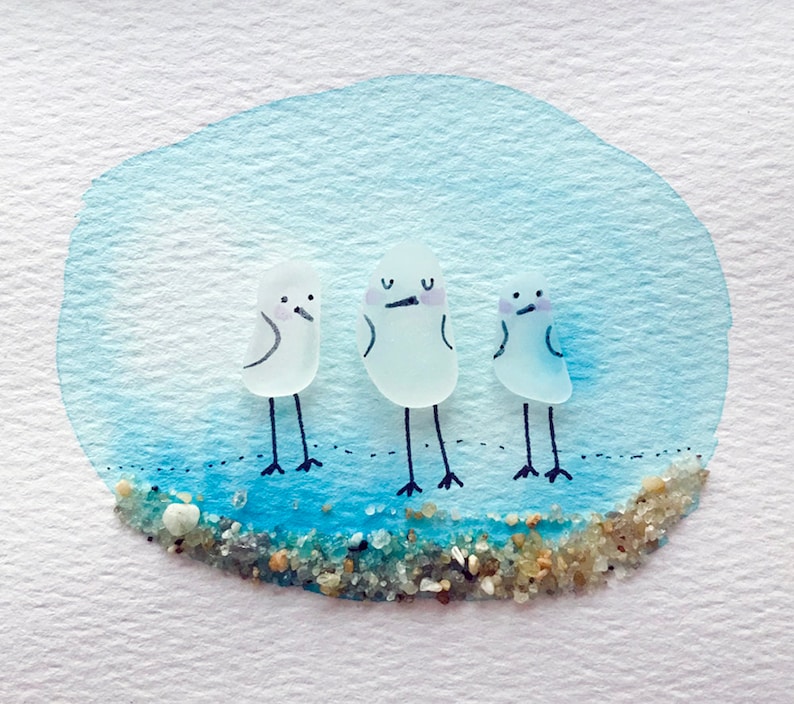 Sea Glass Birds Art Shore Birds Seagulls Artwork Coastal Etsy