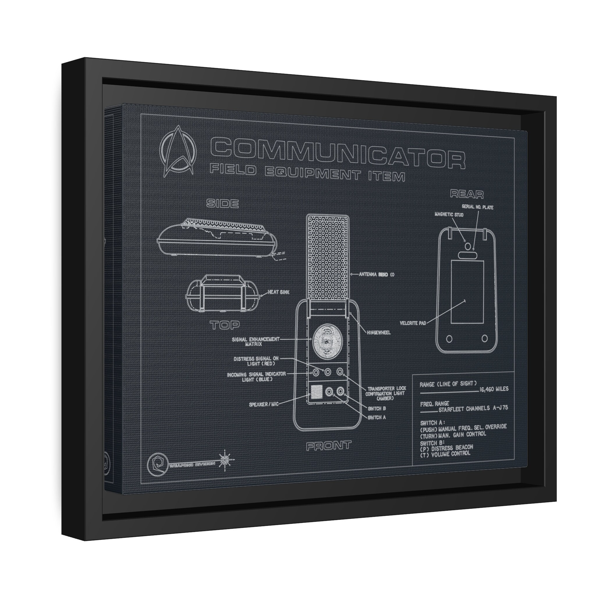 Star Trek TOS Communicator Blueprint Matte Canvas, Black Frame - Etsy