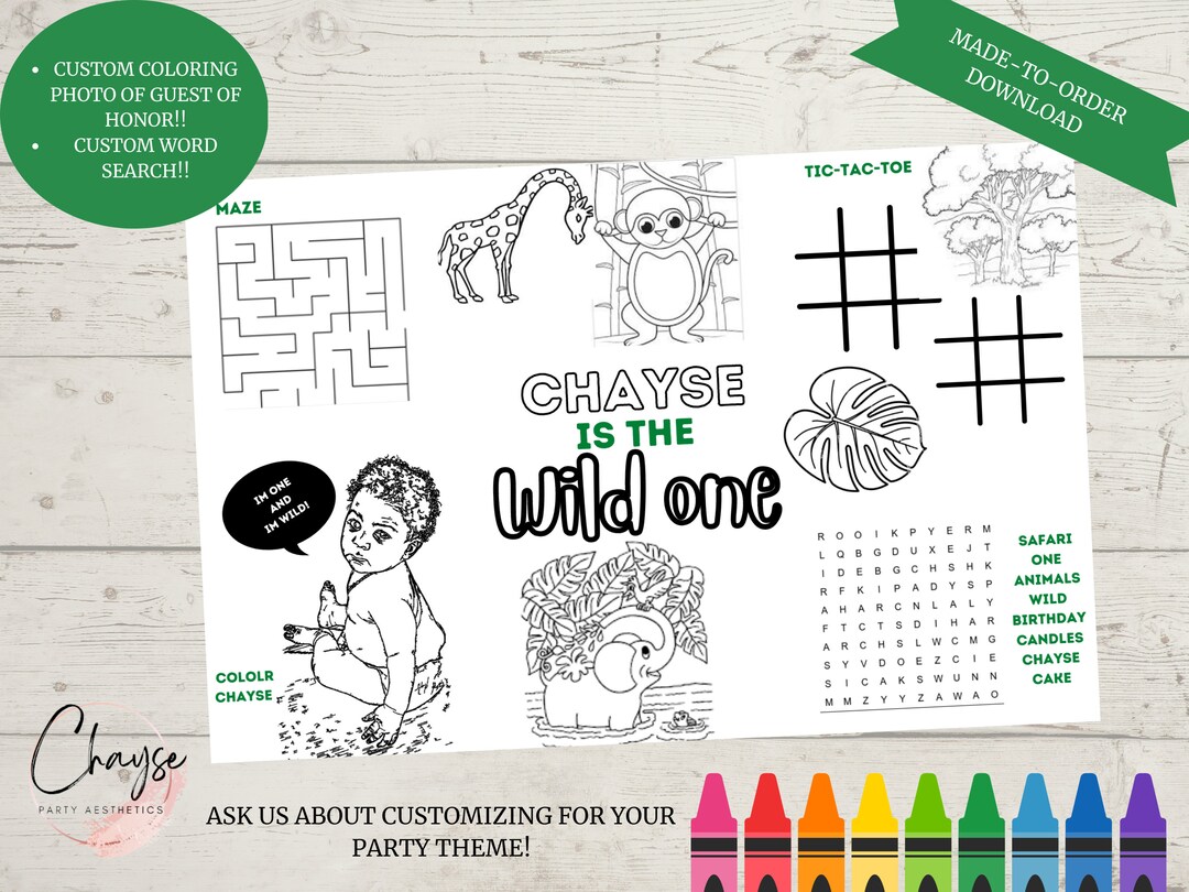 Custom Wild One Activity Mat I Table Cloth I Coloring Page I First ...