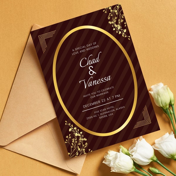 Brown and Gold Wedding Invitation - Etsy