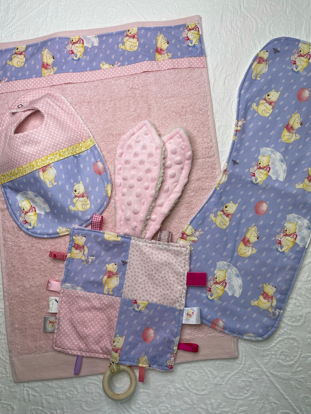 Pooh Bear Its Raining Again Grandmas Purse Minky Lovey Comforter, Bib ...