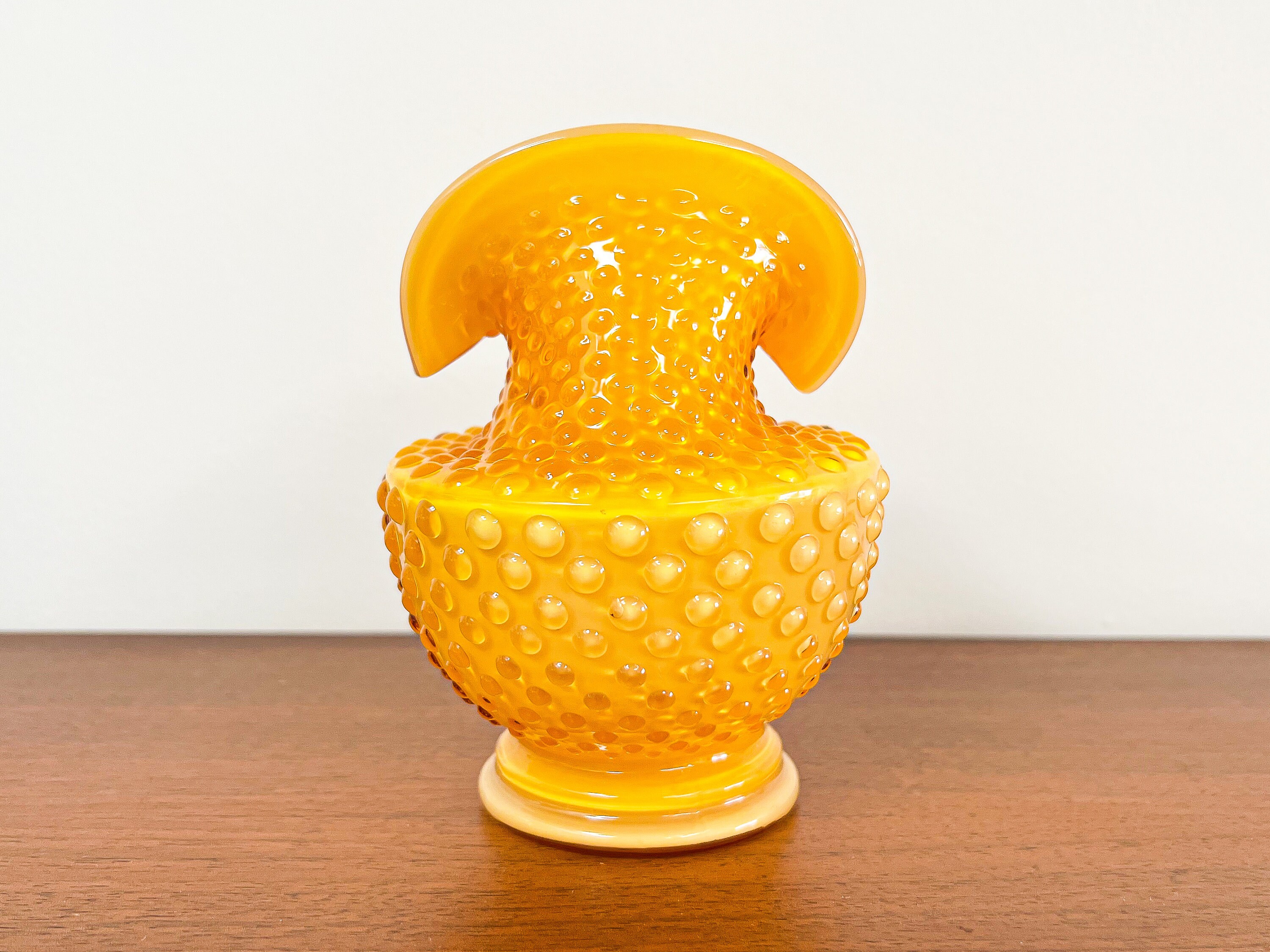 Vintage Yellow Hobnail Glass Vase With Folded Rim Cased White - Etsy