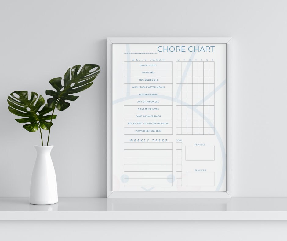 Chore Chart Checklist for Kids Simple Minimal Template Vertical Cute ...