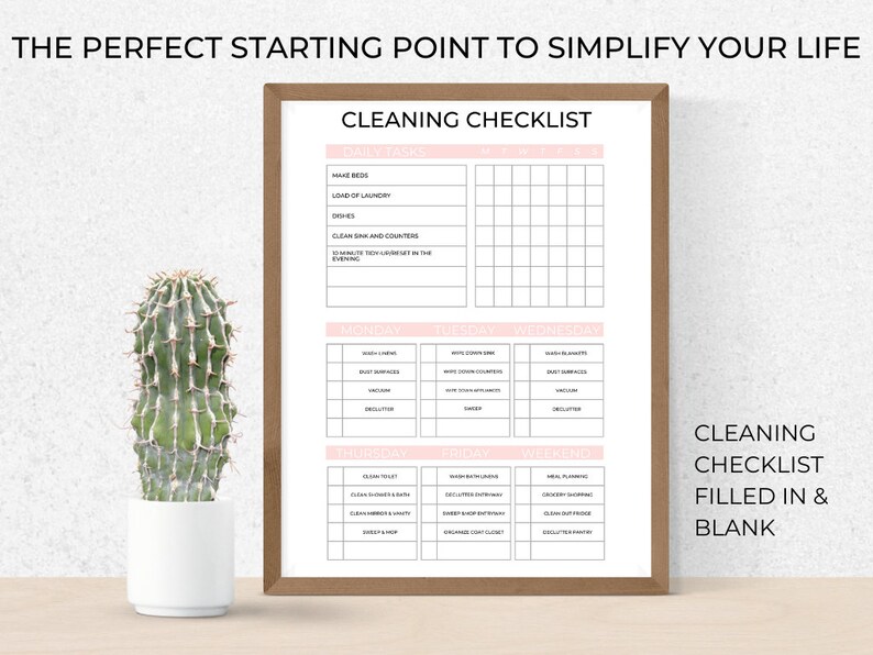 Cleaning Checklist Simple Template Minimal Pink Vertical Form Instant ...