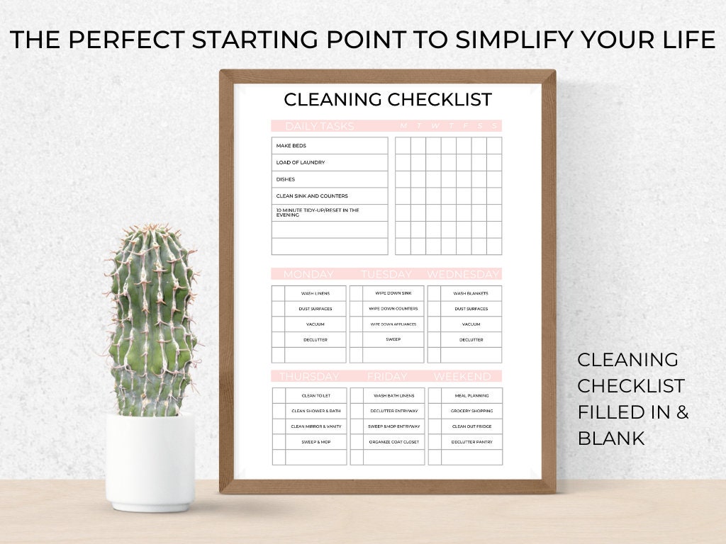 Cleaning Checklist Simple Template Minimal Pink Vertical Form Instant ...
