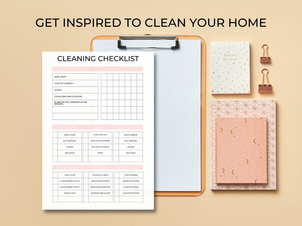 Cleaning Checklist Simple Template Minimal Pink Vertical Form Instant ...