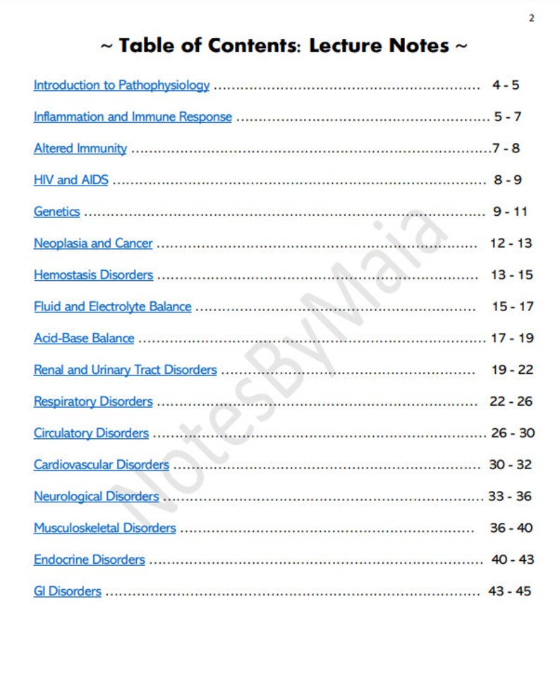 Pathophysiology Class Notes for Nursing Students From an RN Complete ...