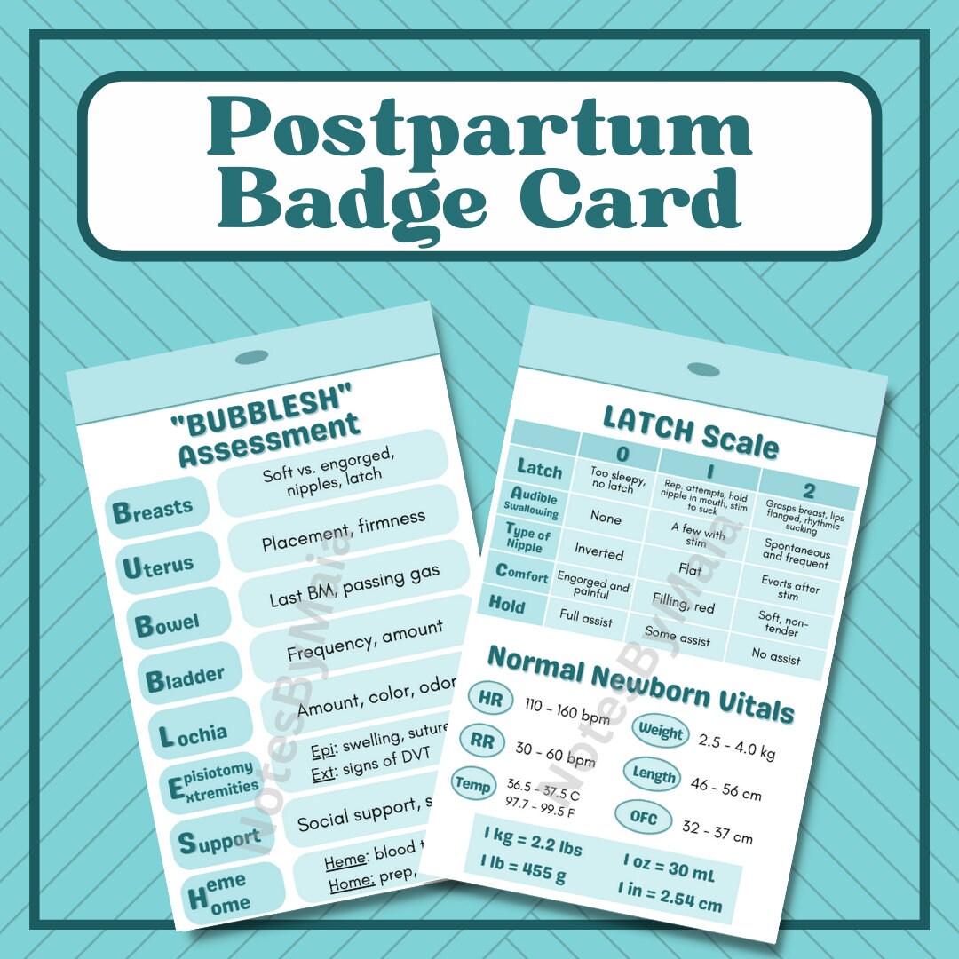 Postpartum Mother-baby Badge Card for Nurses and Students (multiple ...