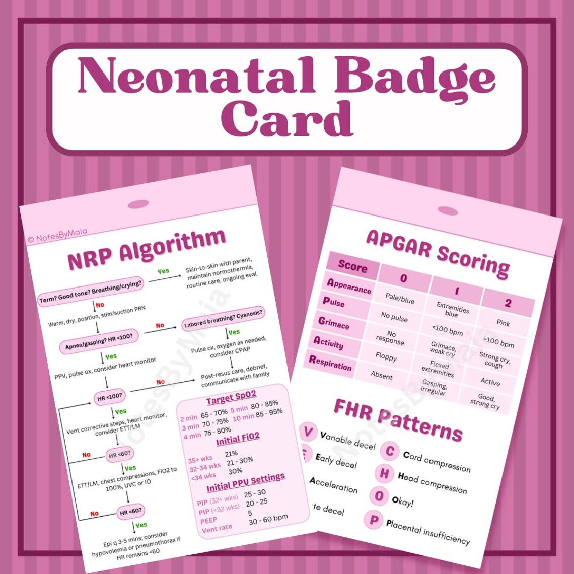 Neonatal, NRP, Fetal Monitoring Badge Card for Nurses and Students ...