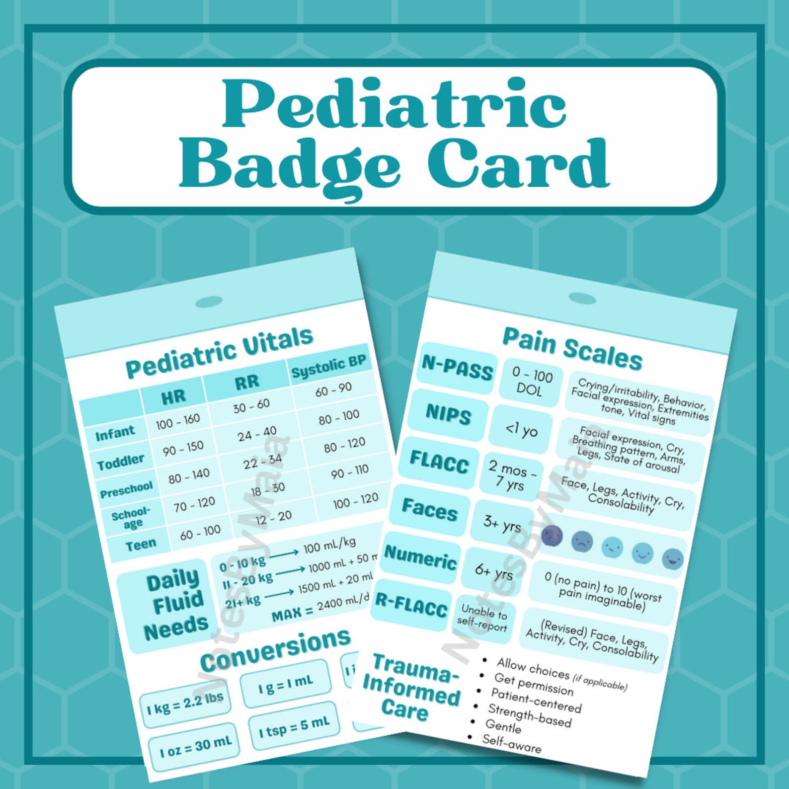 Pediatric Badge Card for Nurses and Students (multiple Color Options ...