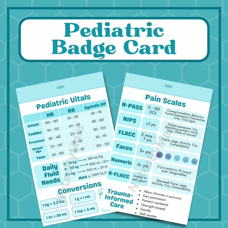 Pediatric Reference Card Nurse - Etsy