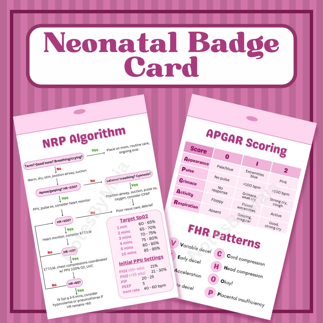 Neonatal, NRP, Fetal Monitoring Badge Card for Nurses and Students ...