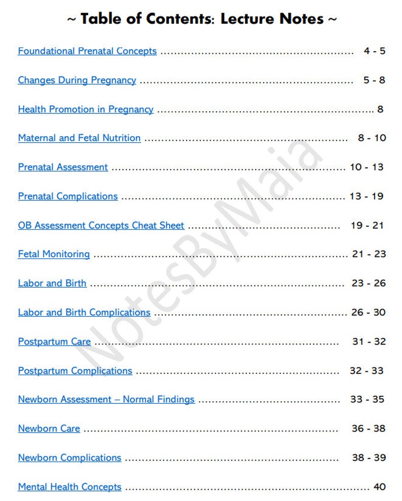 OB, Mother-baby, Reproductive, Maternity, Newborn Class Notes for ...