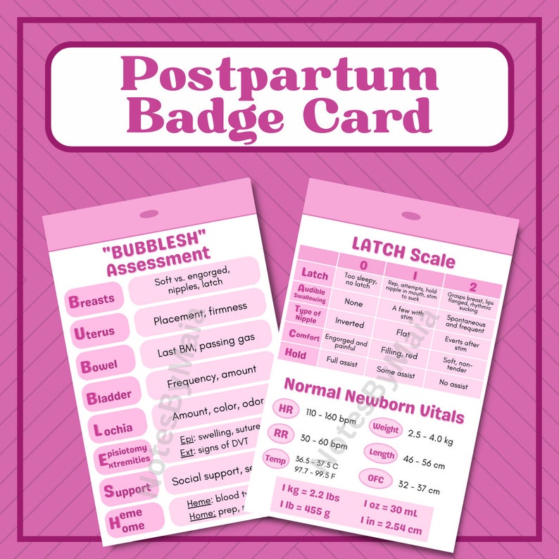 Postpartum Mother-baby Badge Card for Nurses and Students (pink ...