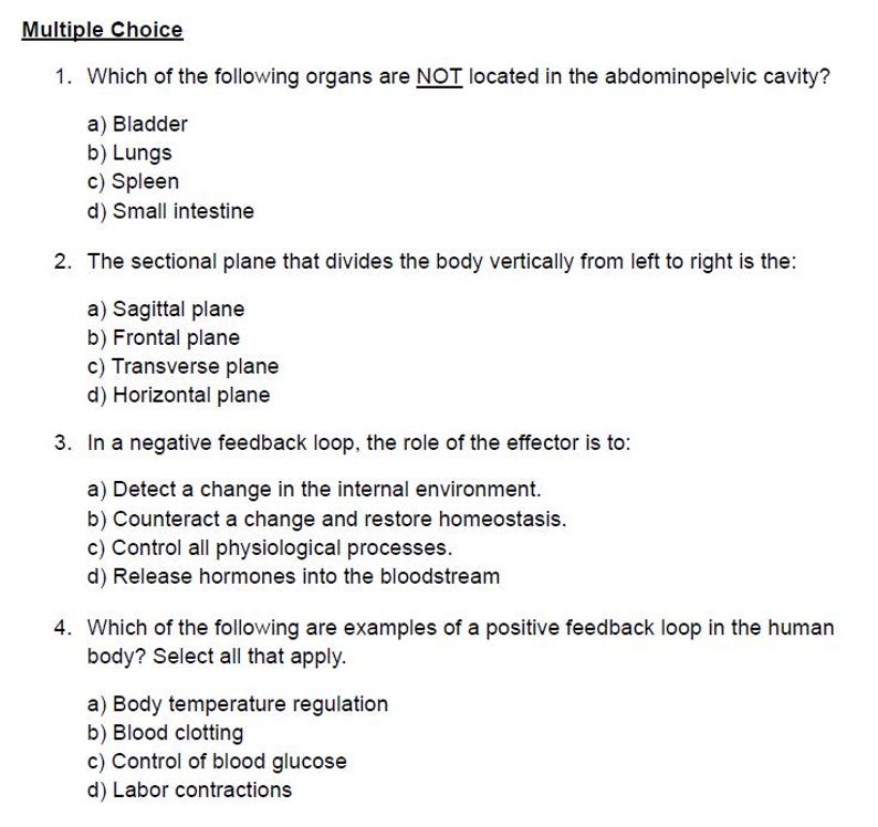 Anatomy and Physiology Practice Tests - Fill-in-the-blank, Multiple ...