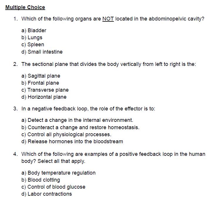 Anatomy and Physiology Practice Tests - Fill-in-the-blank, Multiple ...