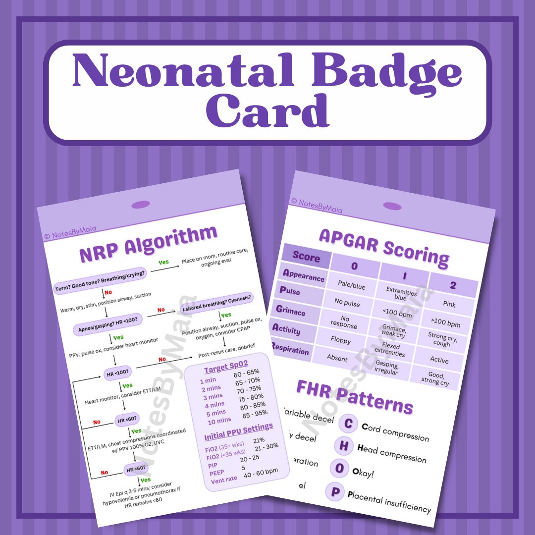 Neonatal, NRP, Fetal Monitoring Badge Card for Nurses and Students ...