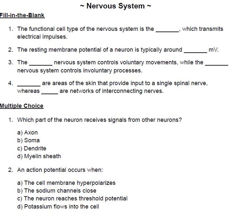 Anatomy and Physiology Practice Tests - Fill-in-the-blank, Multiple ...