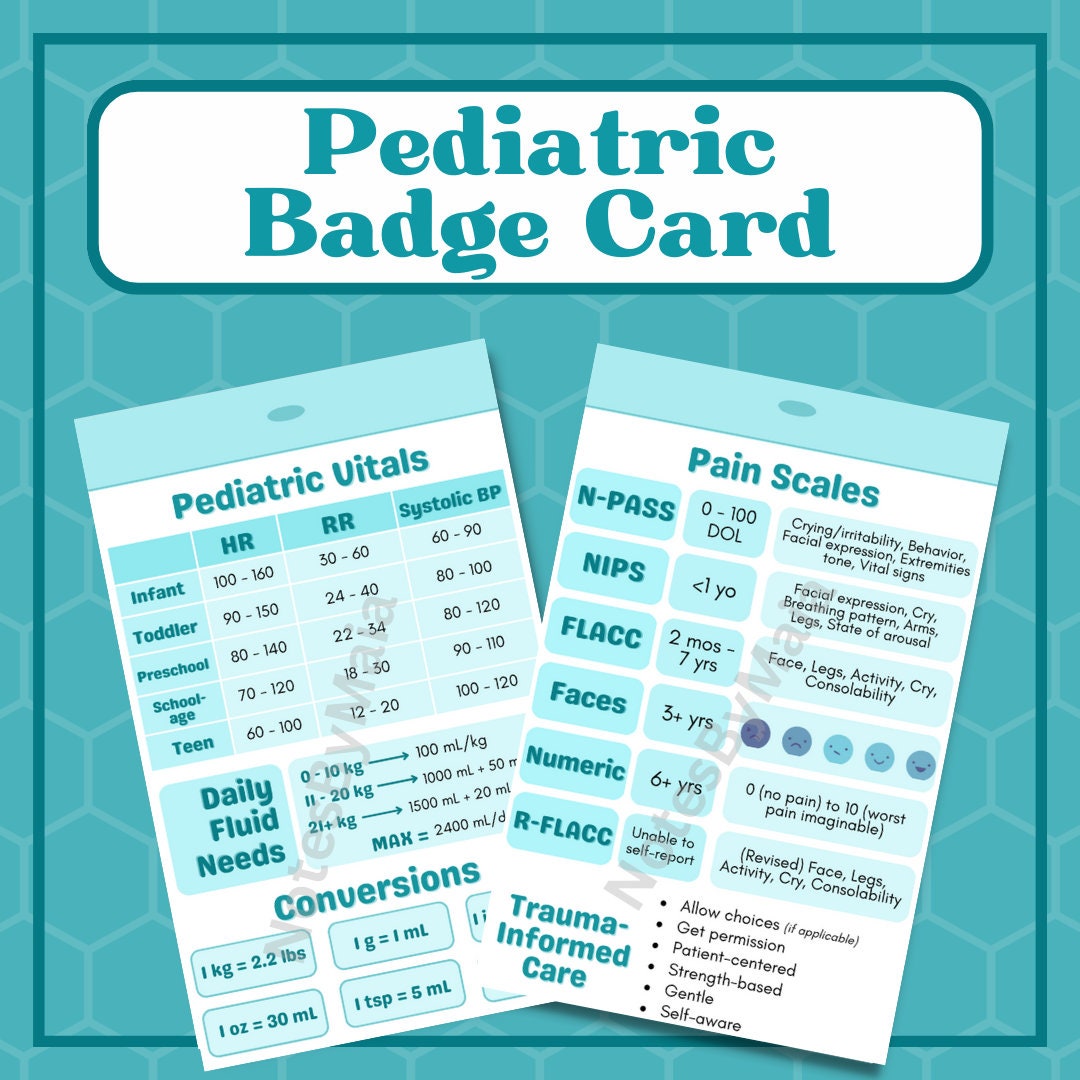 Pediatric Badge Card for Nurses and Students (blue) - Printable Copy ...