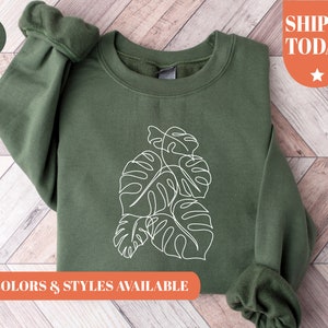 Monstera Leaf Sweatshirt Monstera Deliciosa Crewneck Houseplant Shirt ...