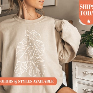 Monstera Leaf Sweatshirt Monstera Deliciosa Crewneck Houseplant Shirt ...