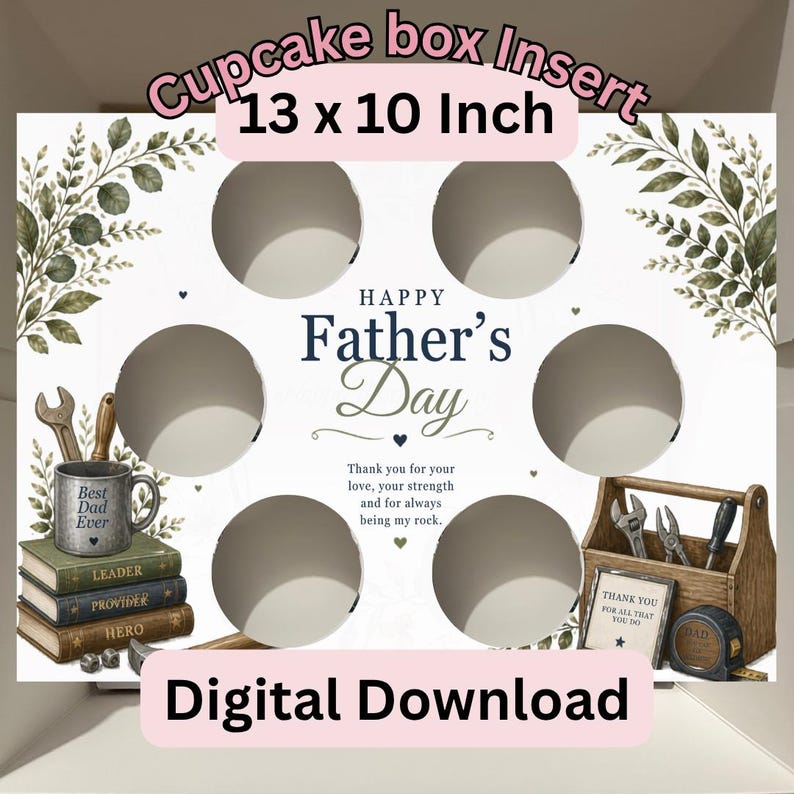 Fathers Day Tools Cupcake Box Insert Template | 13x10 Cake Box Display ...